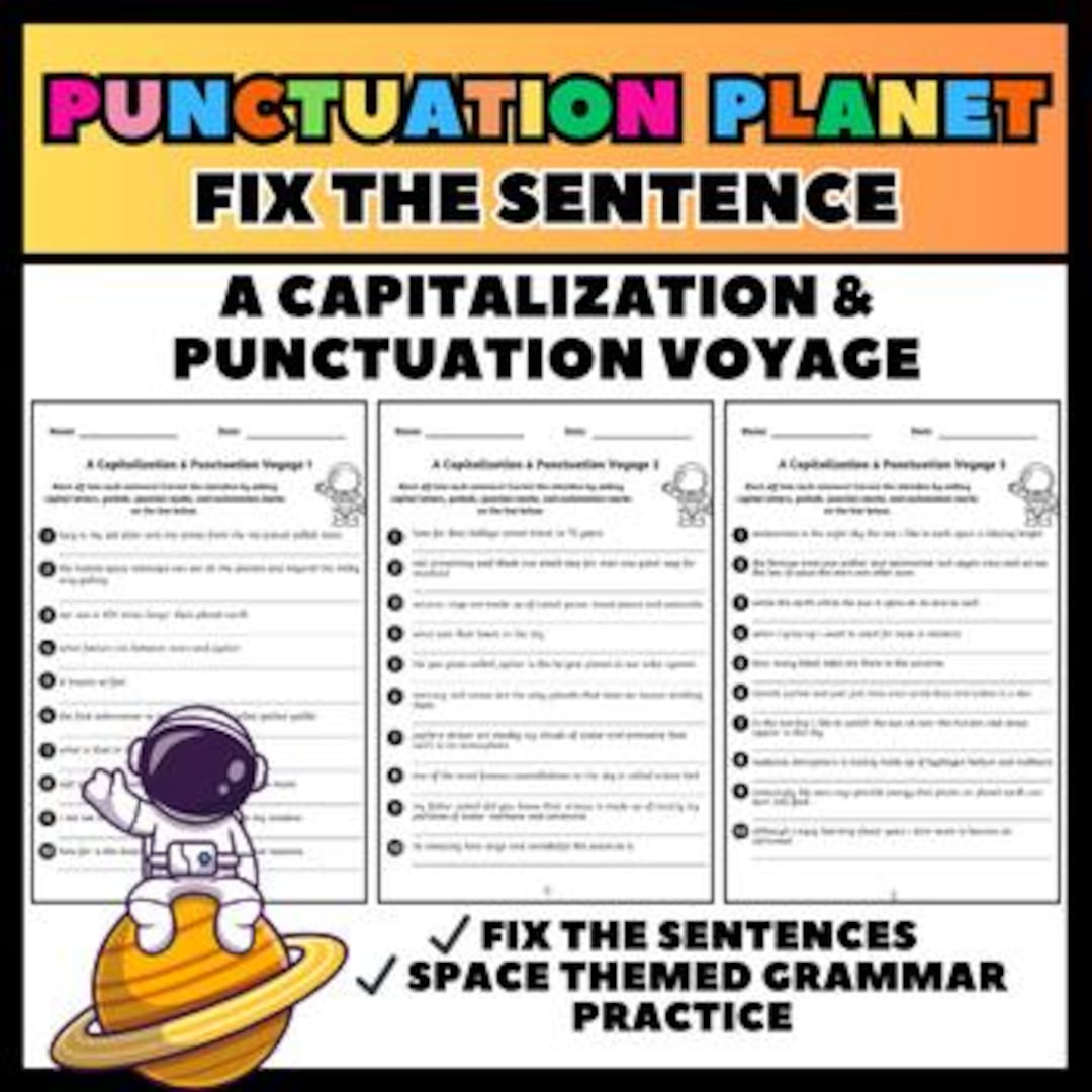 Punctuation Planet | Fix the Sentences Grammar Practice | Space Theme Worksheets ...