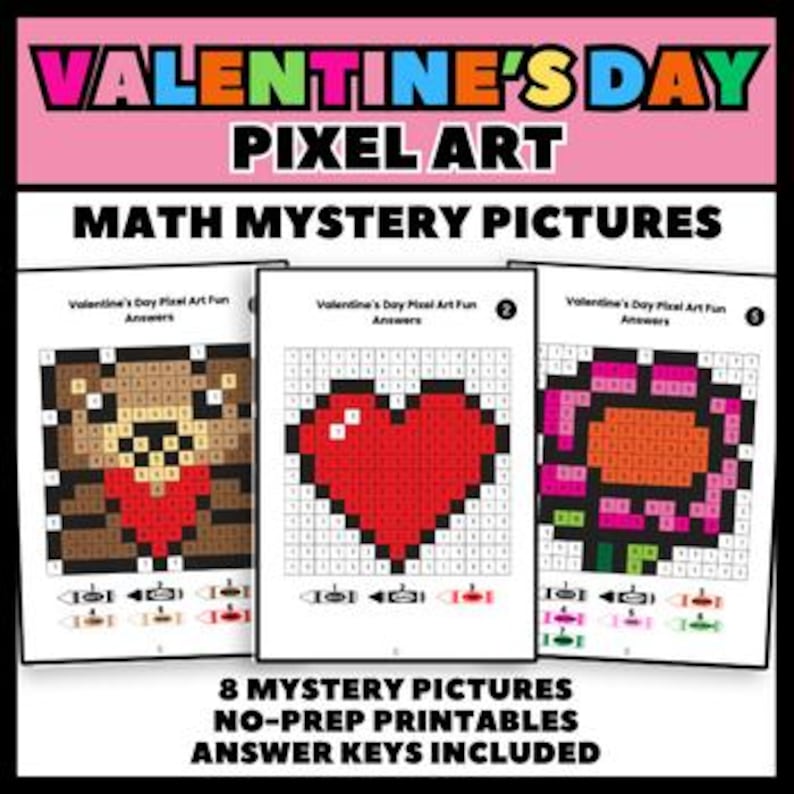 Valentine Pixel Art | Math Mystery Pictures (digital Download) - Etsy