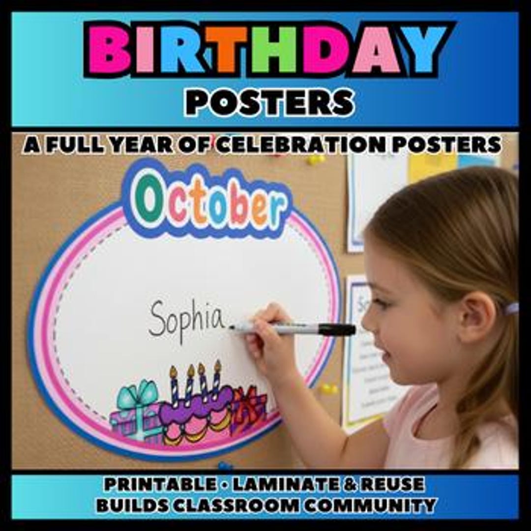 Classroom Birthday Posters | Monthly Birthday Display | Neutral Teacher ...
