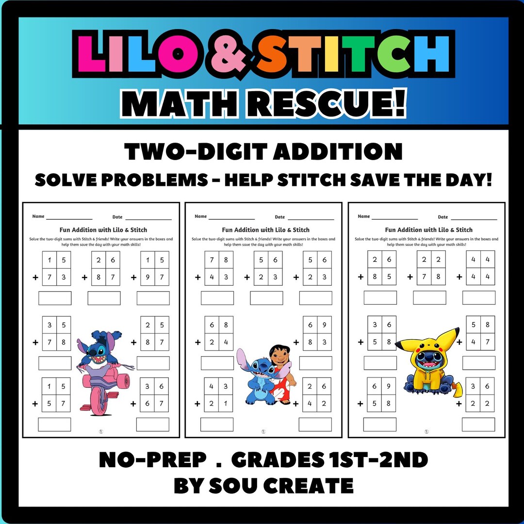 Lilo & Stitch Math Worksheets | Two-digit Addition Practice | Grades 1 ...