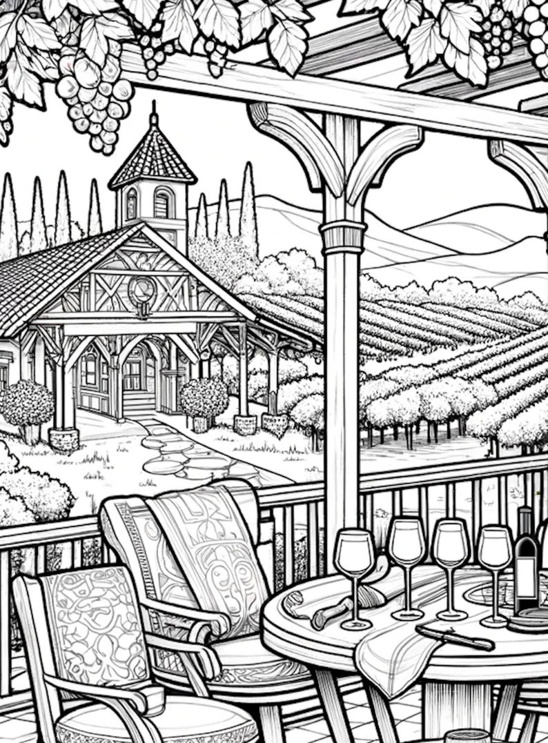 Wine Country Coloring Book - Etsy