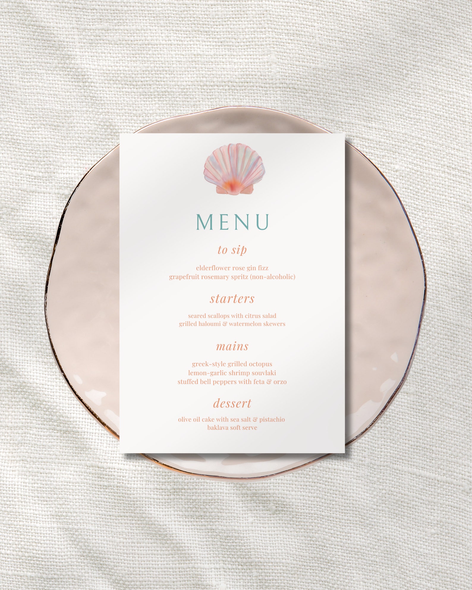 Coastal Seashell Menu | Hand Drawn | Dinner Party | Beach Wedding ...