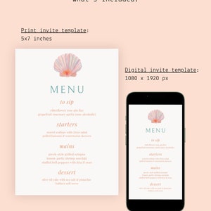 Coastal Seashell Menu | Hand Drawn | Dinner Party | Beach Wedding ...