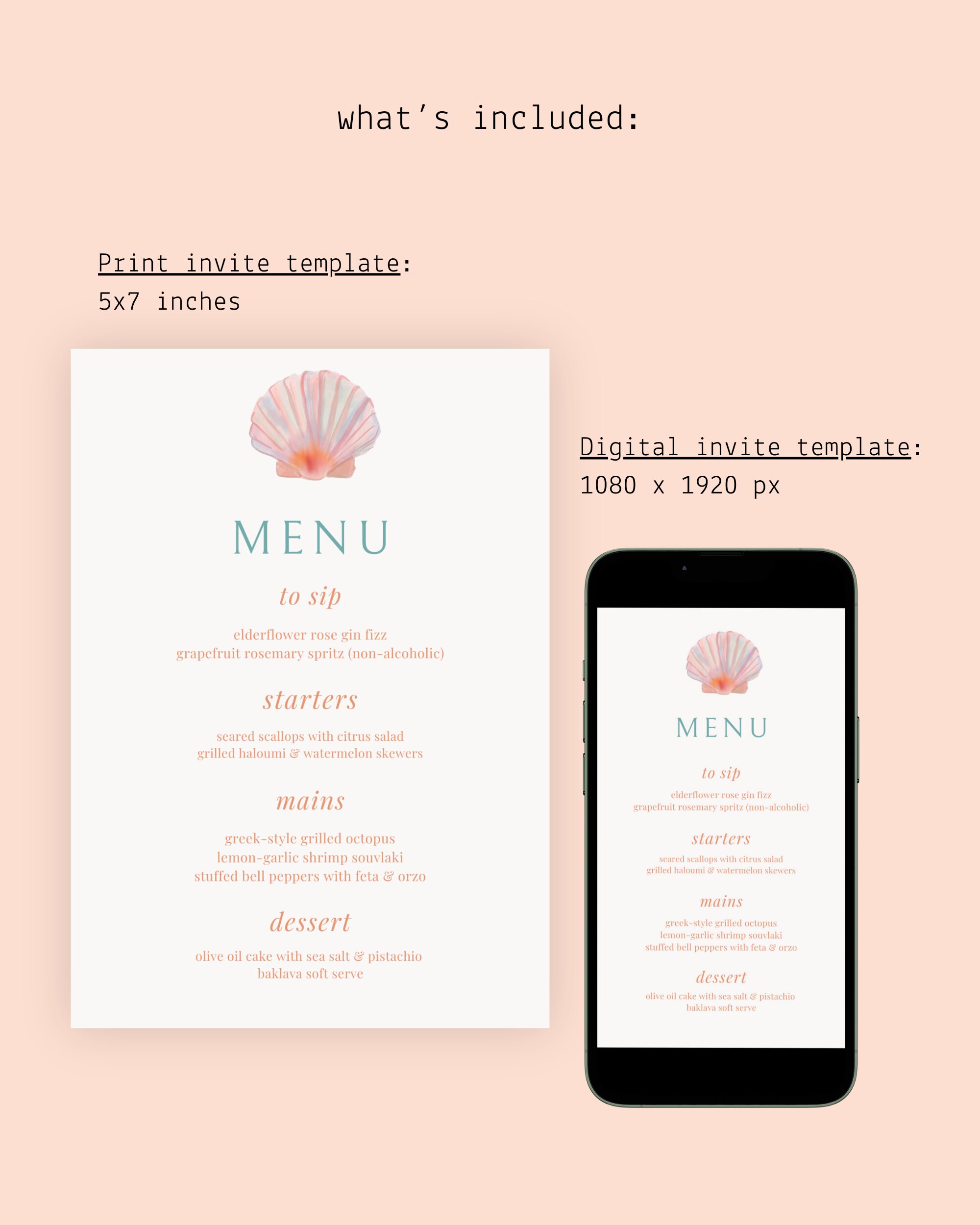 Coastal Seashell Menu | Hand Drawn | Dinner Party | Beach Wedding ...