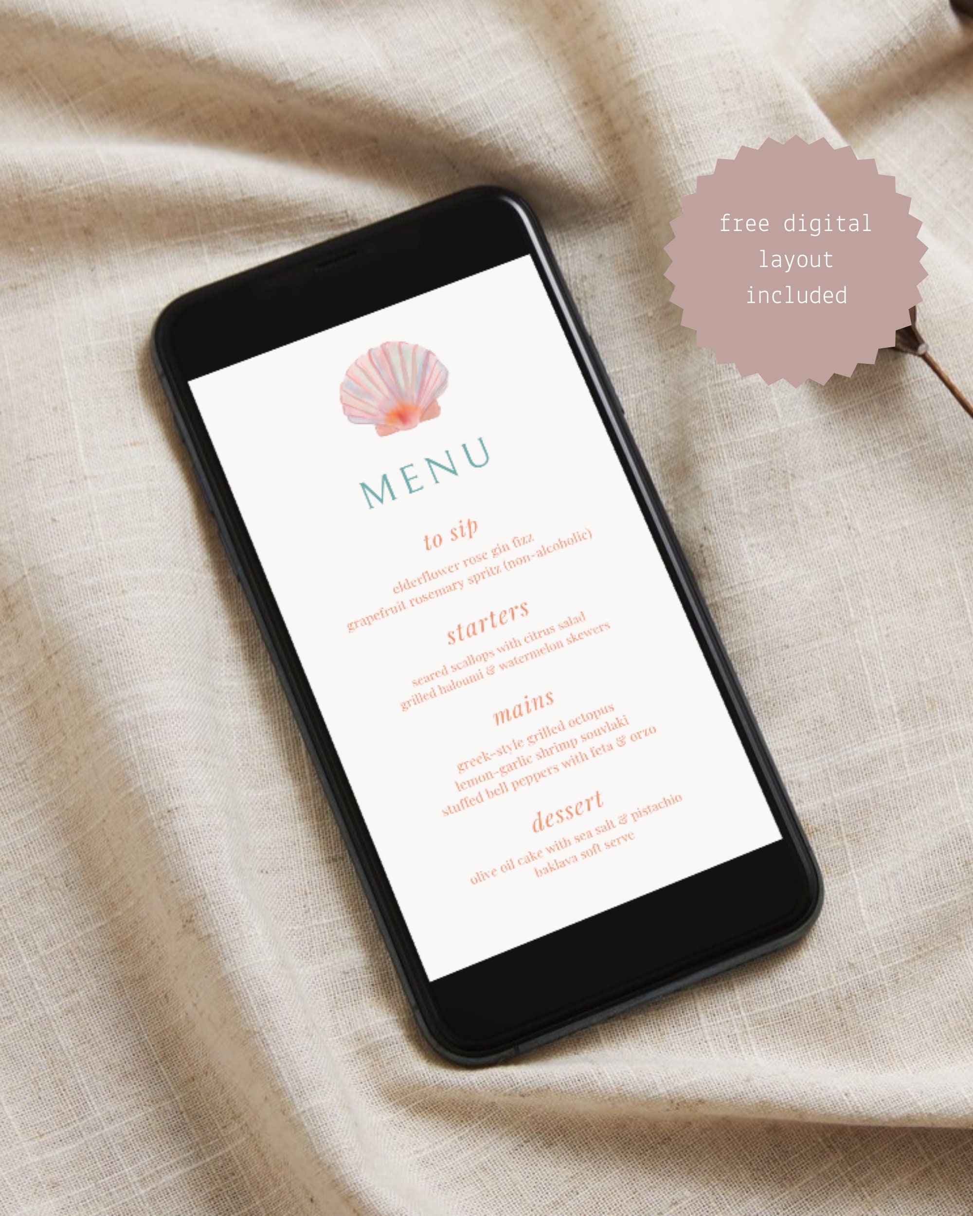 Coastal Seashell Menu | Hand Drawn | Dinner Party | Beach Wedding ...