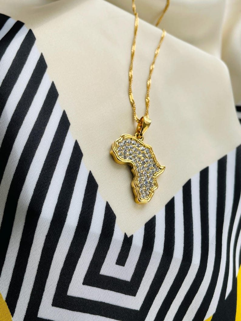 Rhinestone African Map Necklace: Gold Afrocentric Jewelry - Etsy