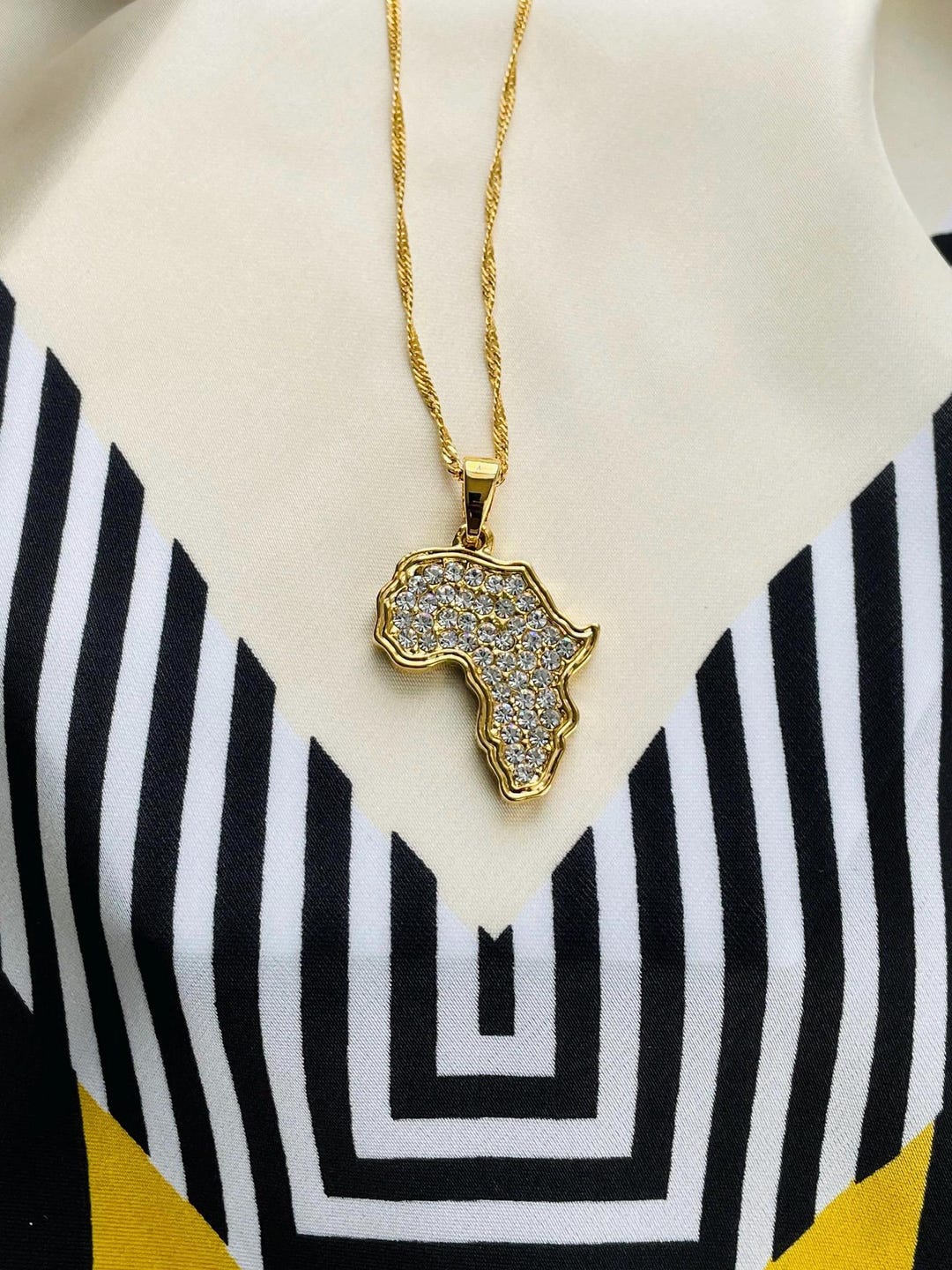 Rhinestone African Map Necklace: Gold Afrocentric Jewelry - Etsy