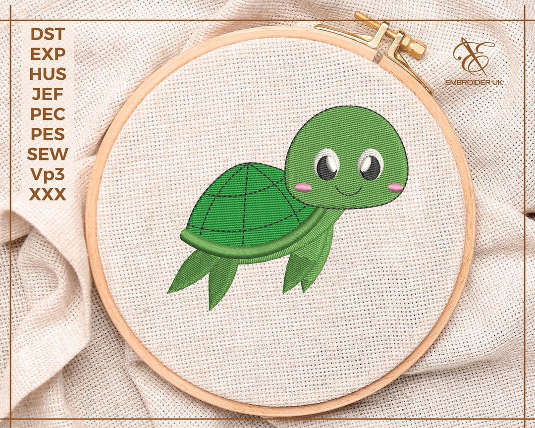 Green Turtle Embroidery Design, Sea Animals Machine Embroidery, Baby ...