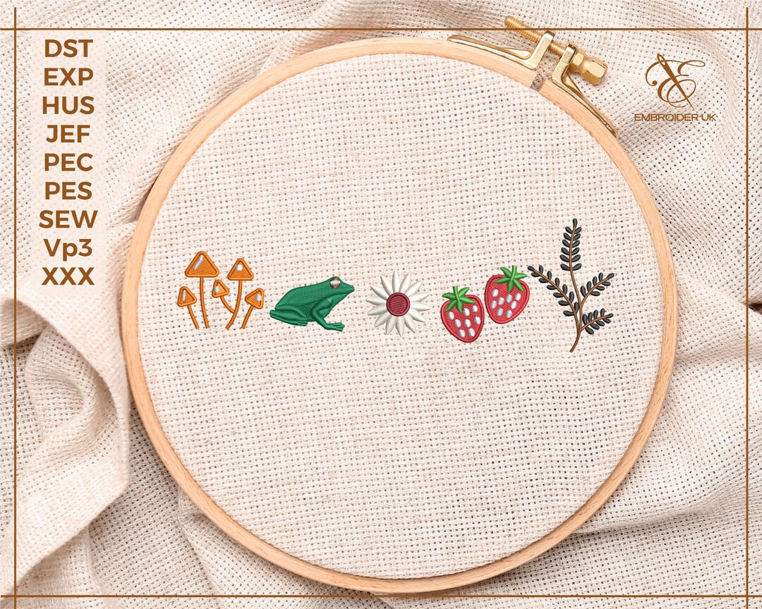 Mushroom Frog Floral Machine Embroidery, Cottage Core Embroidery Design ...