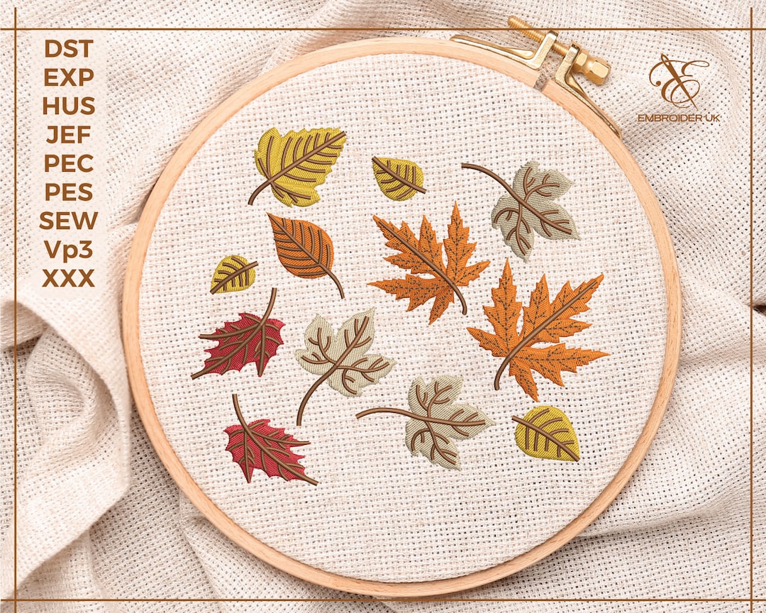 Embroidered Falling Leaves Designs, Fall Leaves Machine Embroidery ...
