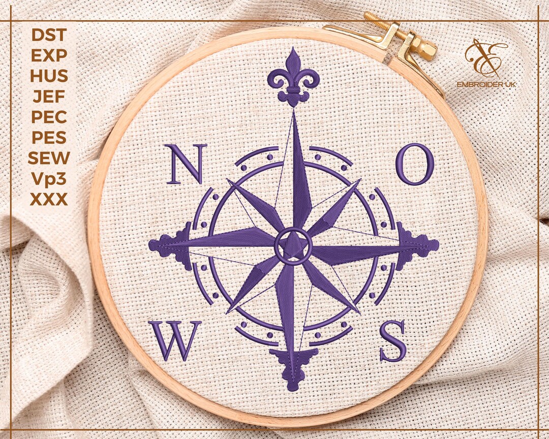 Embroidered Compass Designs, Compass Rose Embroidery Pattern, Nautical ...
