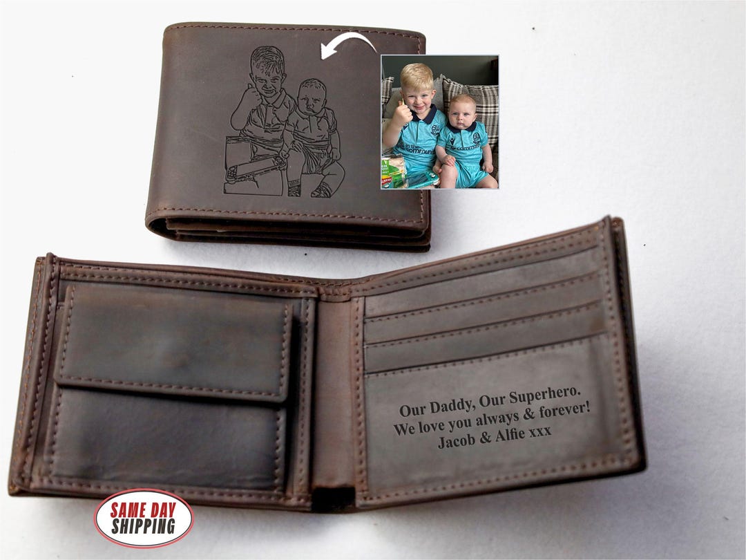 Personalised Portrait From Photo Wallet, Custom Engraved Leather Mens ...