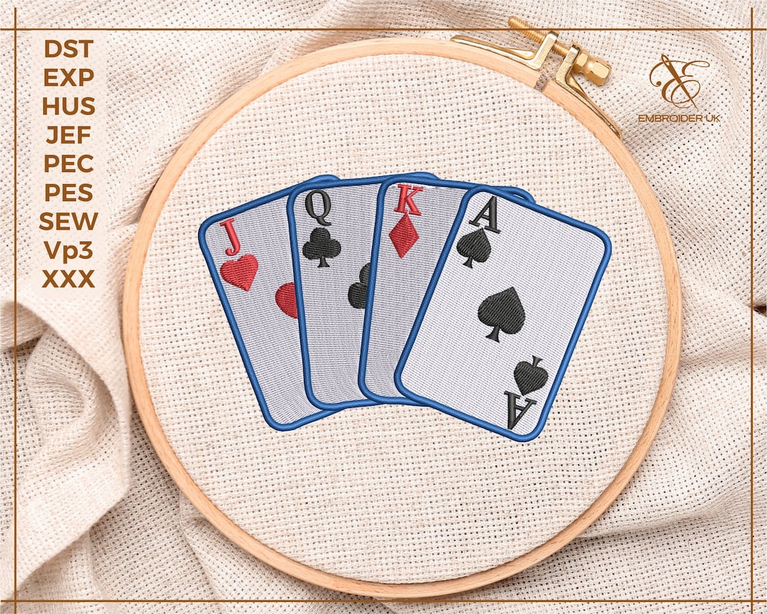 Playing Cards Machine Embroidery, Digital Embroidered Cards Design ...