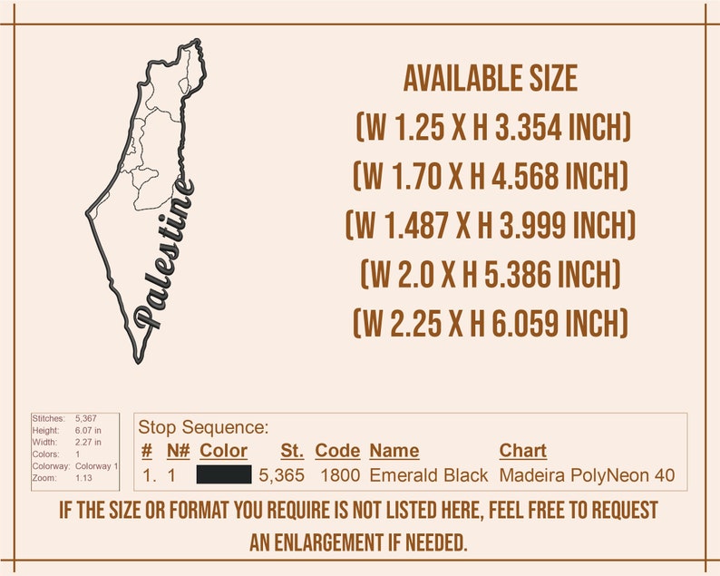 Palestine Map Embroidery Design, Digital Arabic Name Machine Embroidery ...