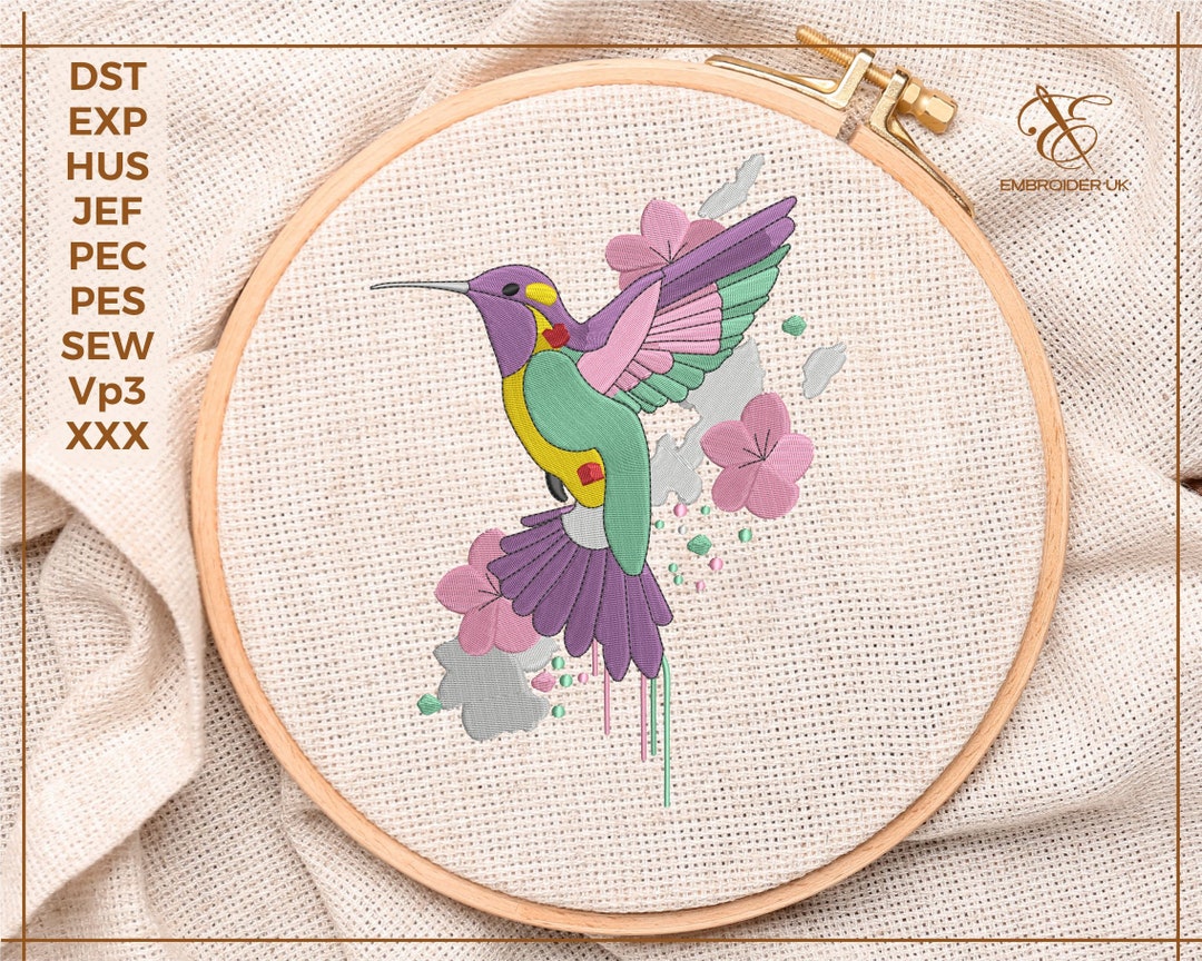 Cute Bird Embroidery Design, Hummingbird Floral Machine Embroidery ...