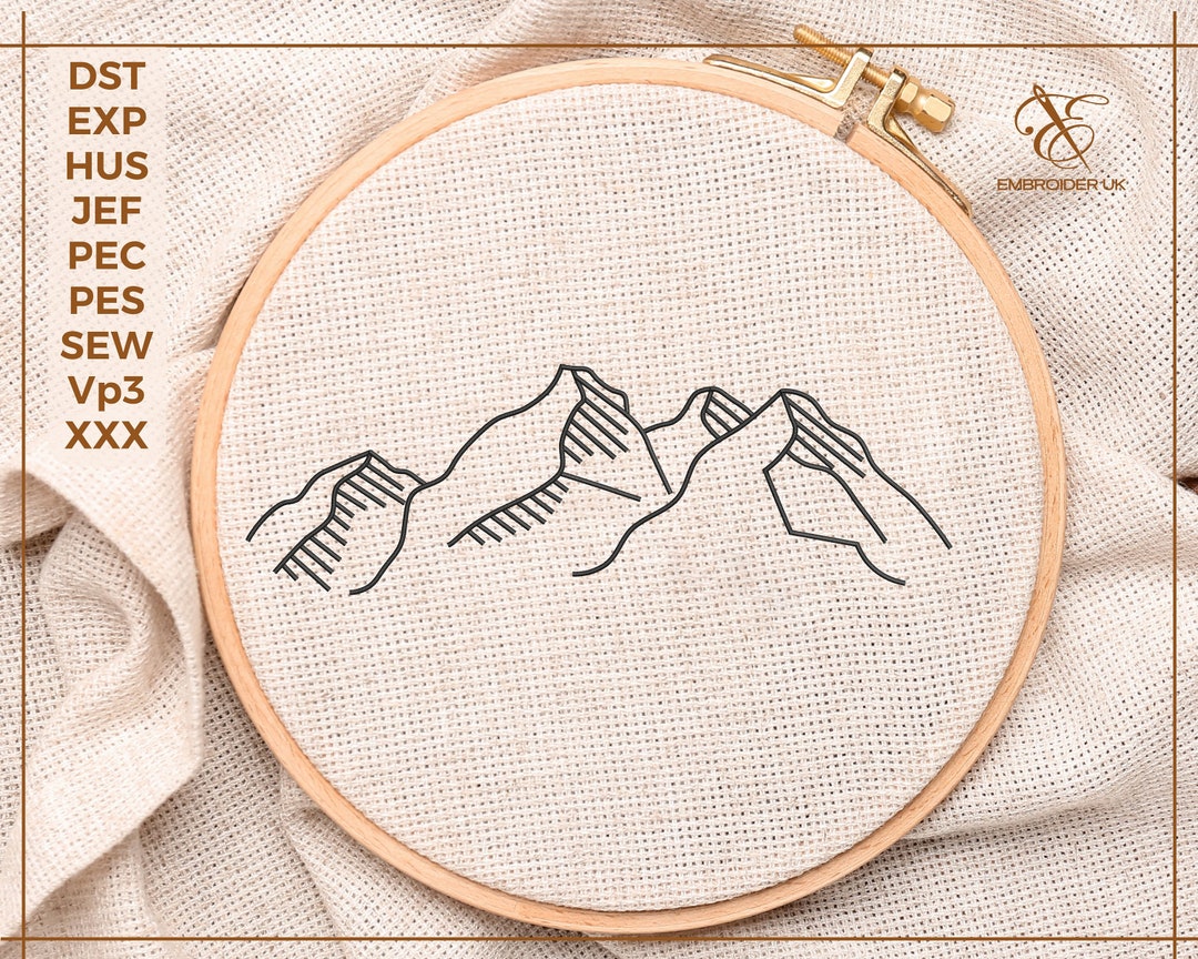 Mountains Top Embroidery Design, Mountains Outline Machine Embroidery ...