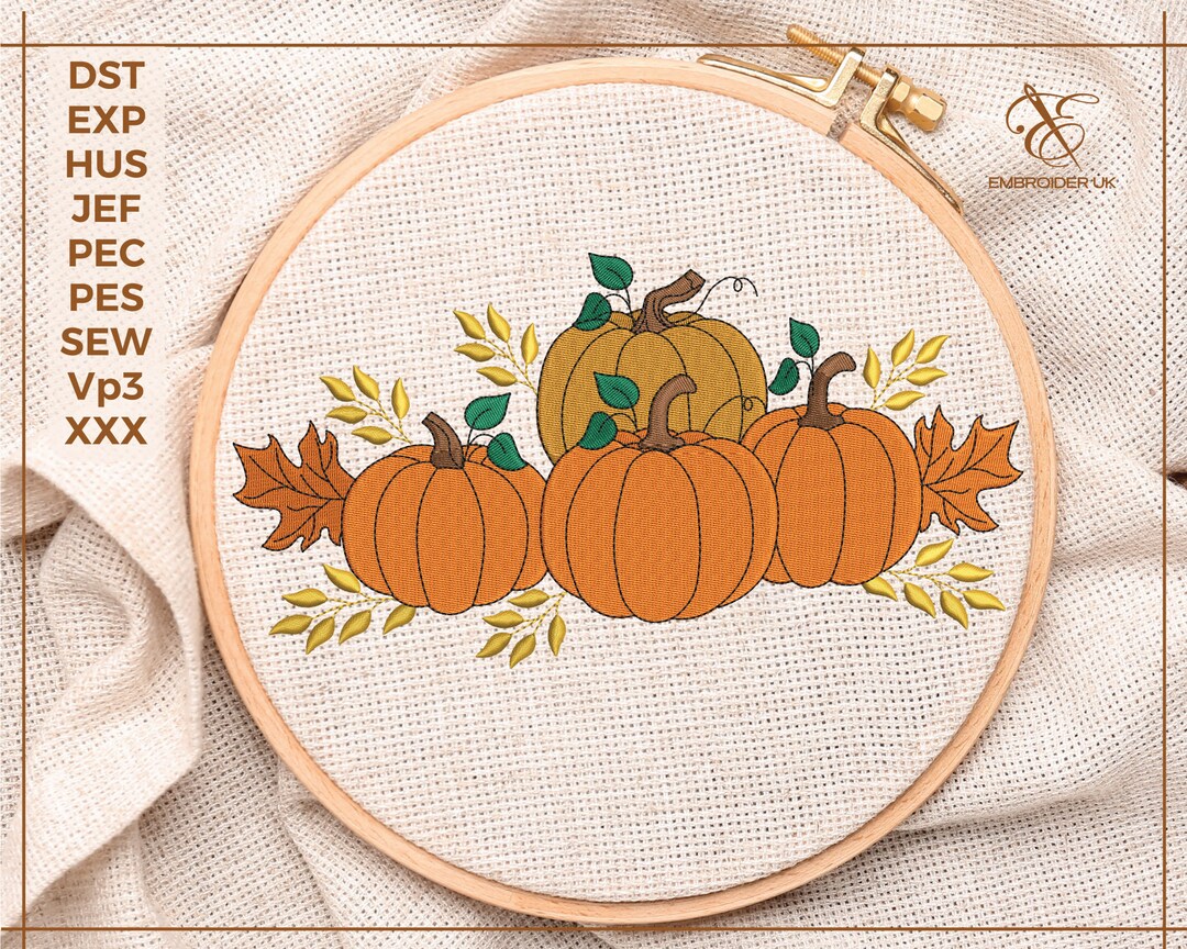 Autumn Pumpkins Machine Embroidery, Pumpkins Embroidery Designs, Fall ...