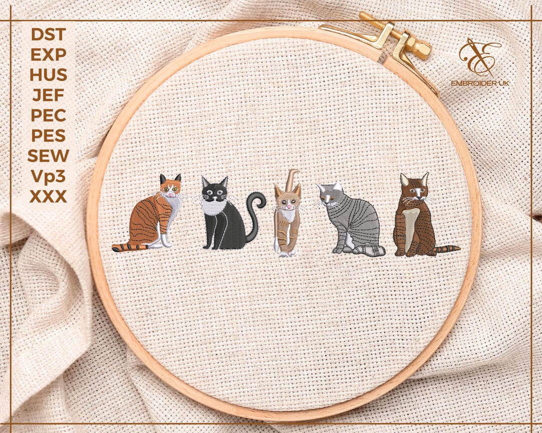 Embroidered Cats Patterns, Machine Embroidery Cats Posses Design, Cute ...