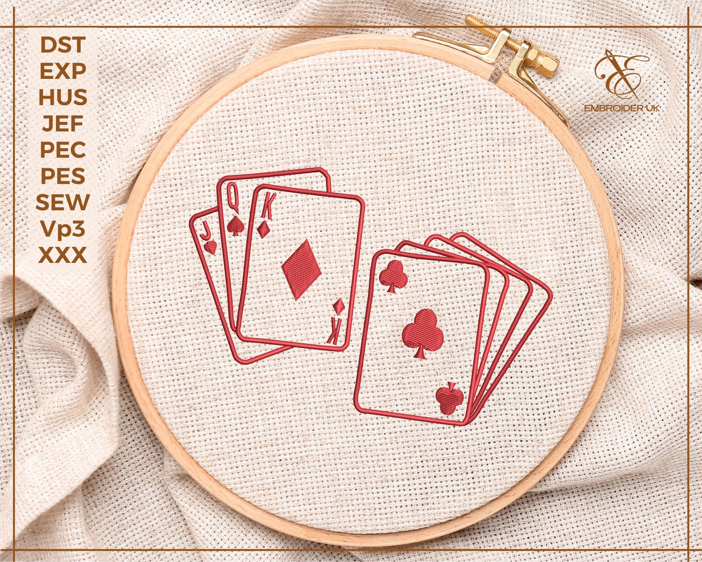 Machine Embroidery Playing Cards Design, Digital Embroidered Cards ...
