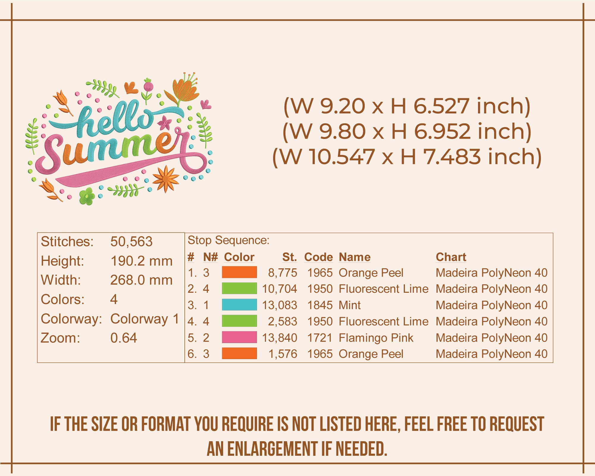 Hello Summer Embroidery Design, Summer Vibes Embroidery Pattern, Floral ...
