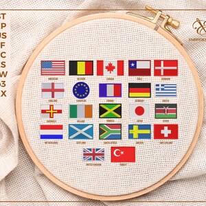 World Country Flags Machine Embroidery, 12 Flags Embroidery Design ...