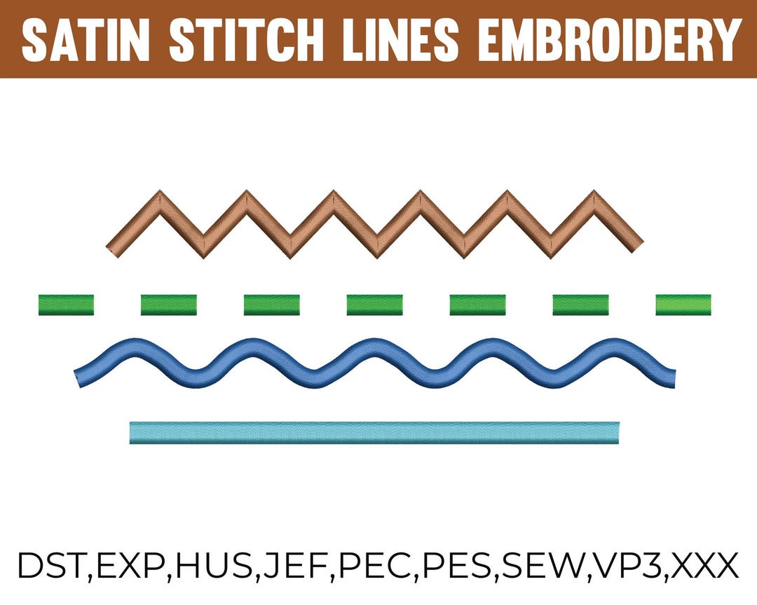 Embroidered Satin Stitch Lines, Simple Line Embroidery Designs, Wavy ...