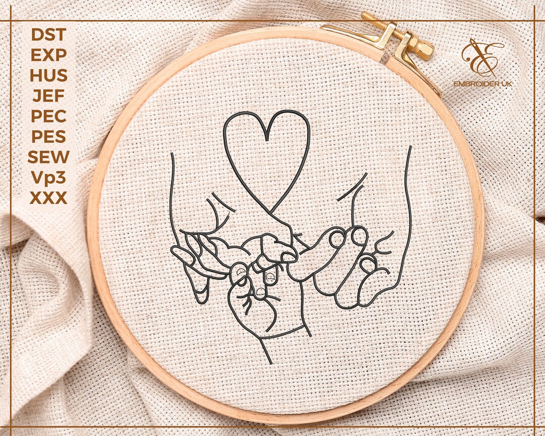 Mother Hand Embroidery Design, Cute Family Holding Hands Machine ...