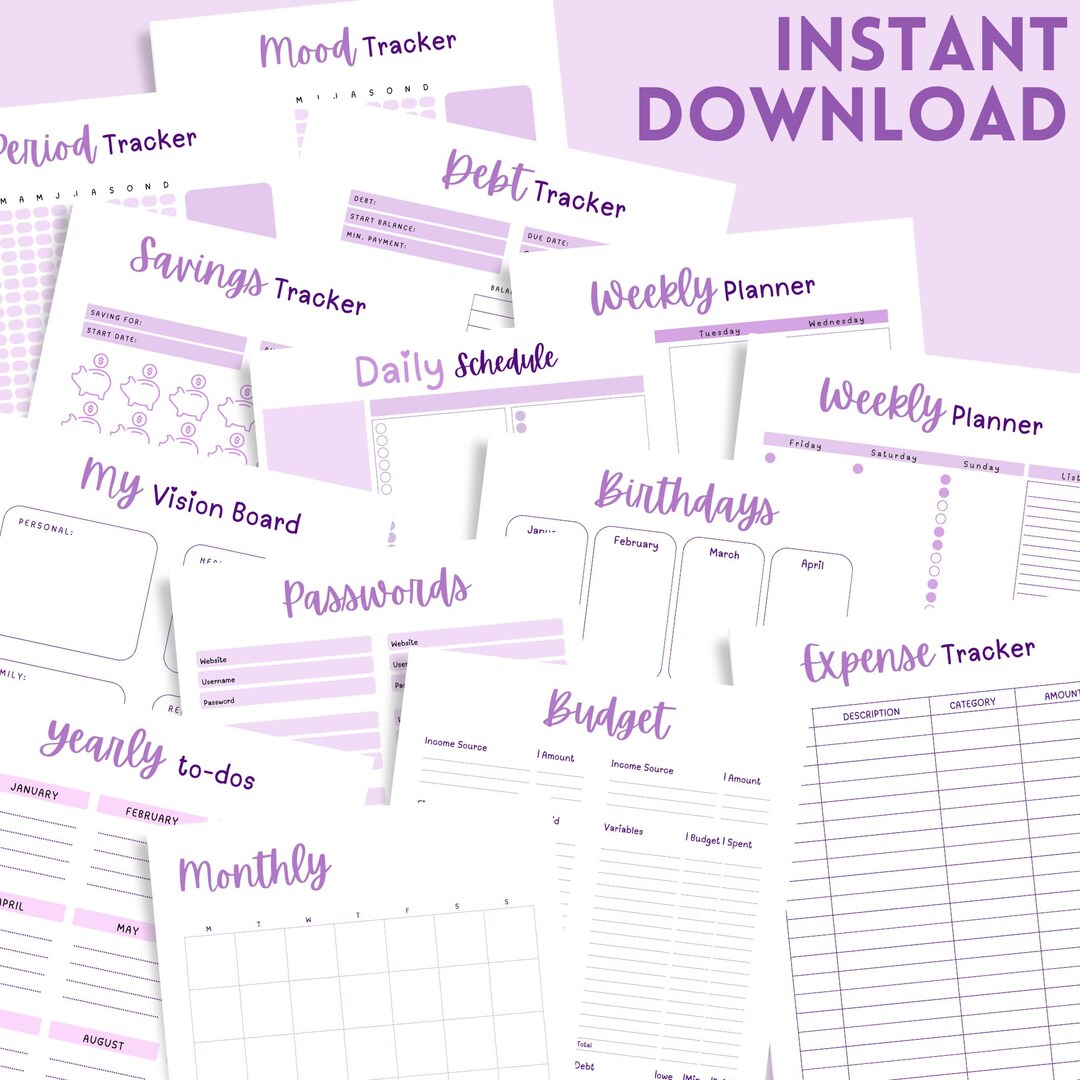 Purple Budget Planner Printable: Finance Tracker (monthly, Weekly ...