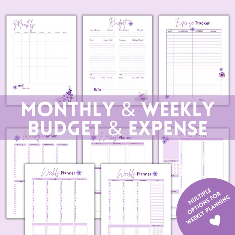 Printable Purple Floral Budget Planner: Finance Tracker (monthly ...