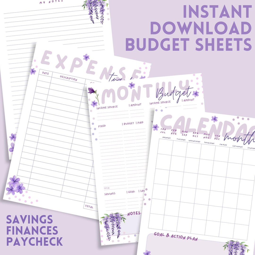 Purple Floral Budget Planner: Printable Finance Tracker (digital ...