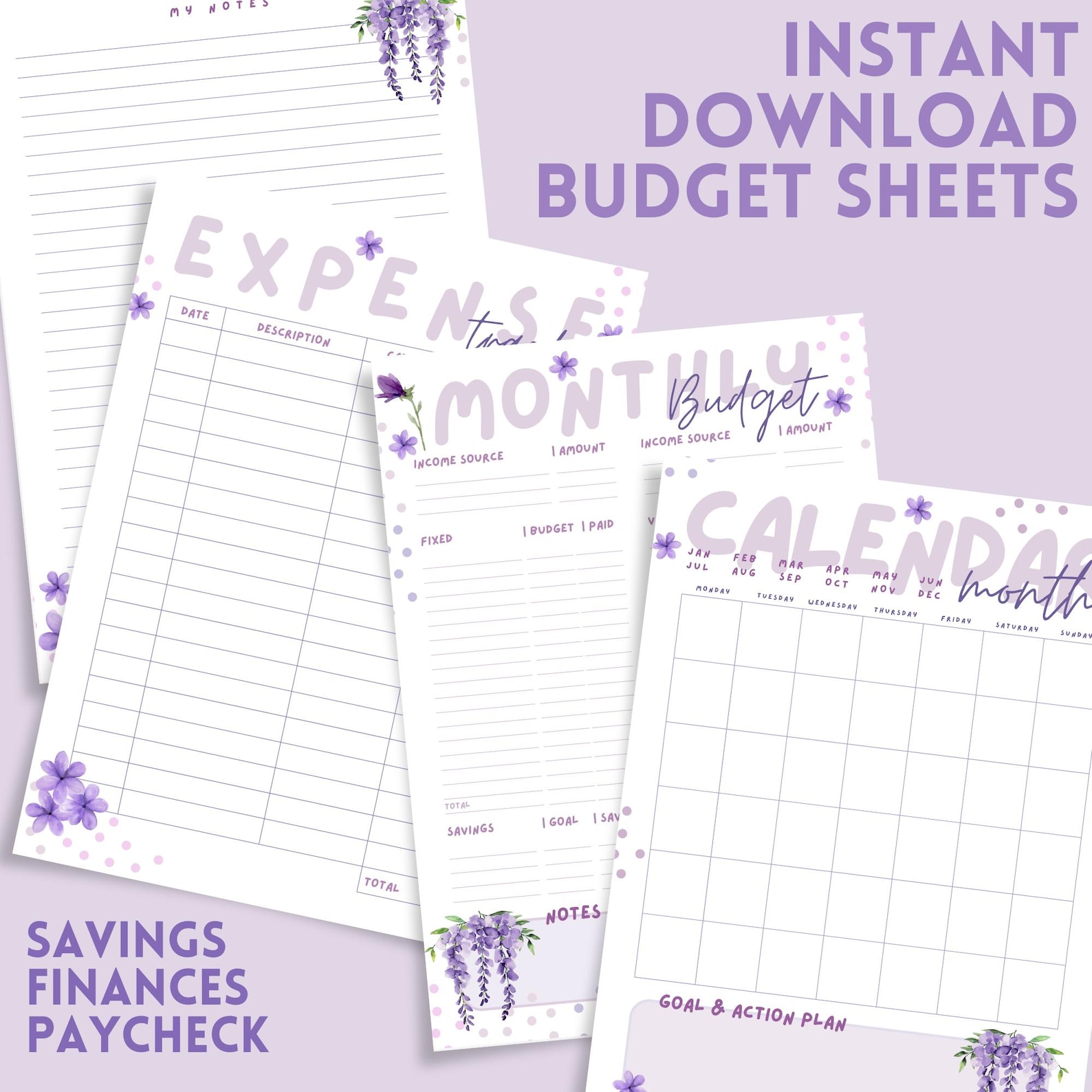 Purple Floral Budget Planner: Printable Finance Tracker (digital ...