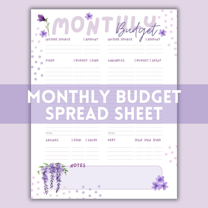 Purple Floral Budget Planner: Printable Finance Tracker (digital ...