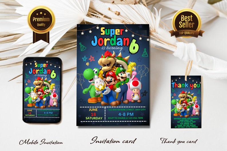 Editable Super Mario Invitation Template Cute Mario Theme Birthday ...