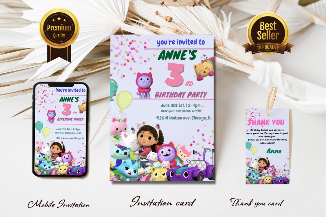 Editable Gabby Dollhouse Invitation Template | Gabby and Kittens ...