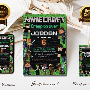 Editable Minecraft Birthday Invitation Template Minecraft Theme ...