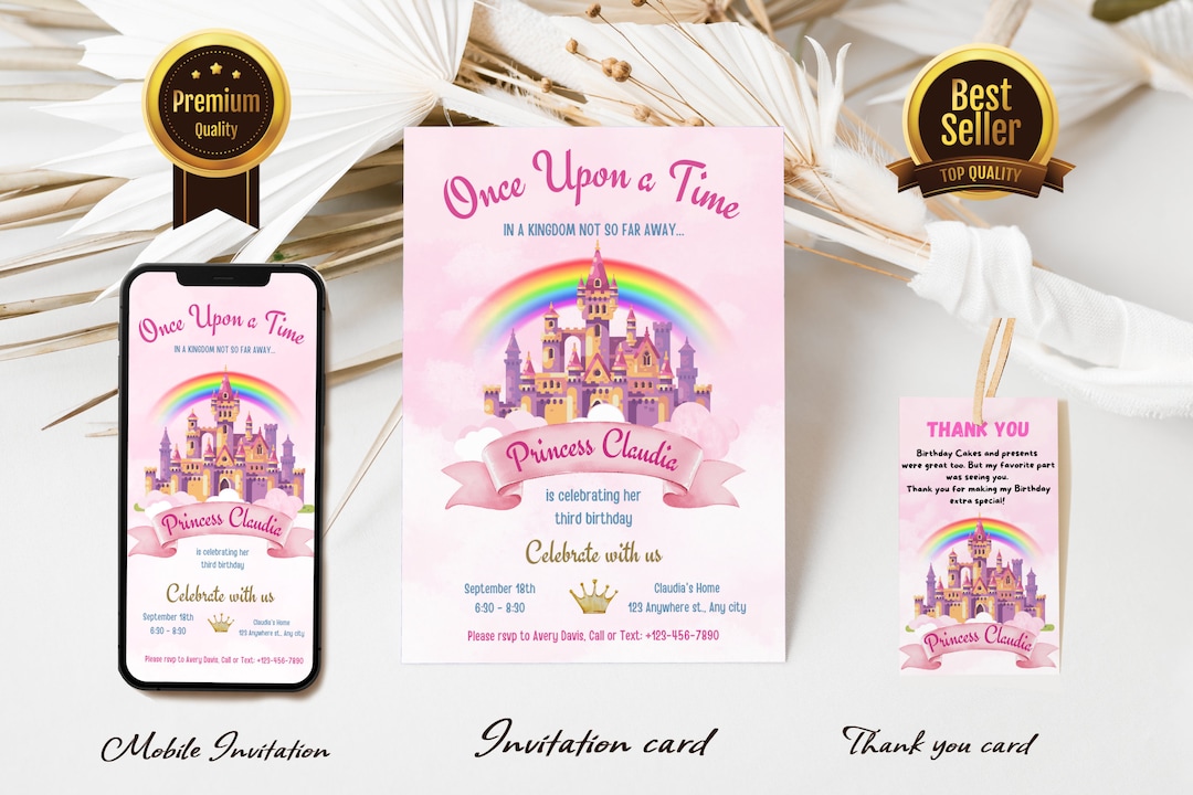 Editable Princess & Castle Birthday Invitation Template | Princess ...