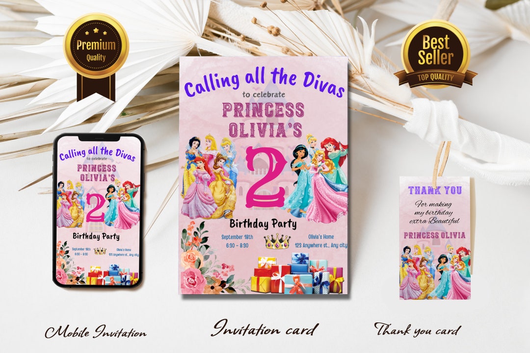 Editable Disney Princesses Birthday Invitation Template | Calling All ...