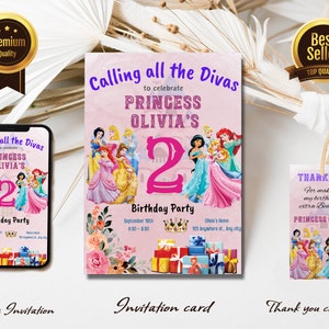 Editable Disney Princesses Birthday Invitation Template - Etsy