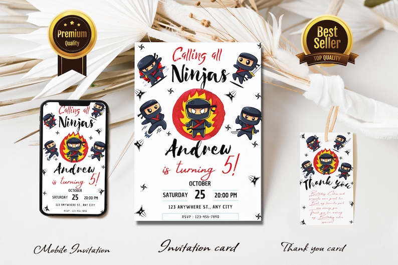 Editable Ninja Invitation Template | Baby Ninjas Birthday Party | Kids ...