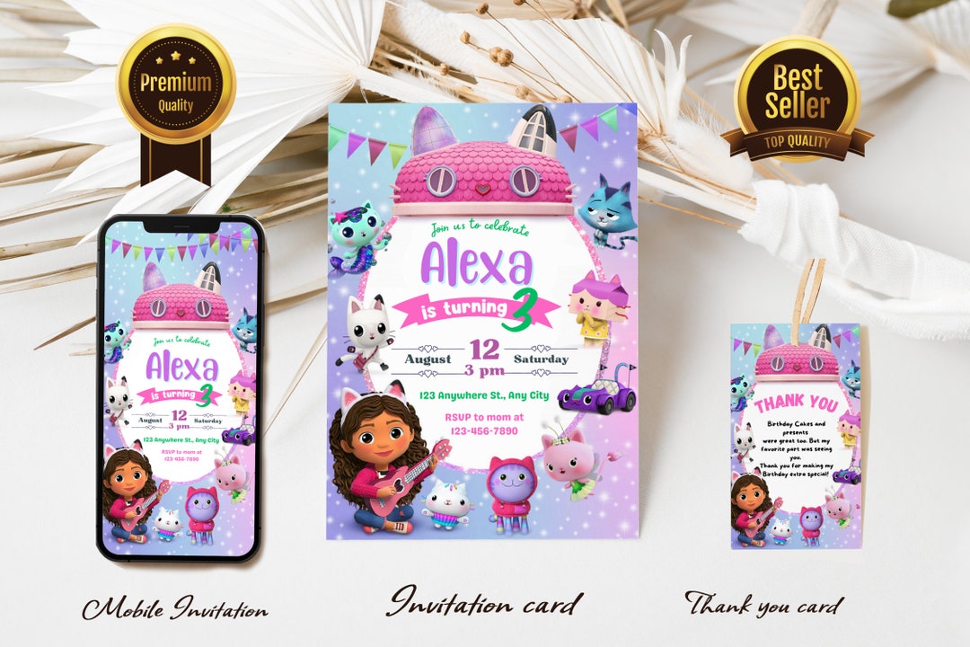 Editable Gabby Dollhouse Invitation Template | Gabby and Kittens ...