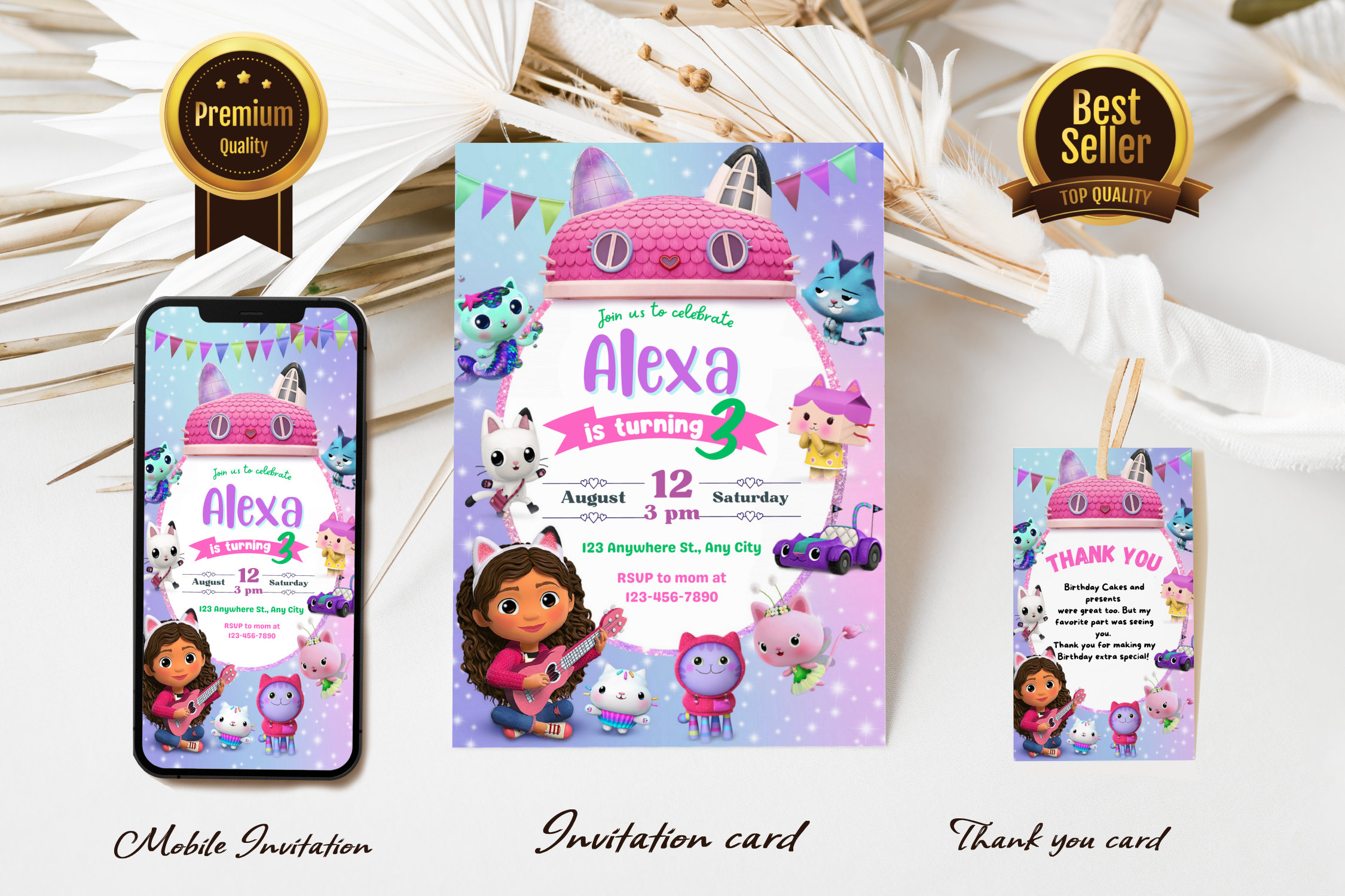 Editable Gabby Dollhouse Invitation Template | Gabby and Kittens ...