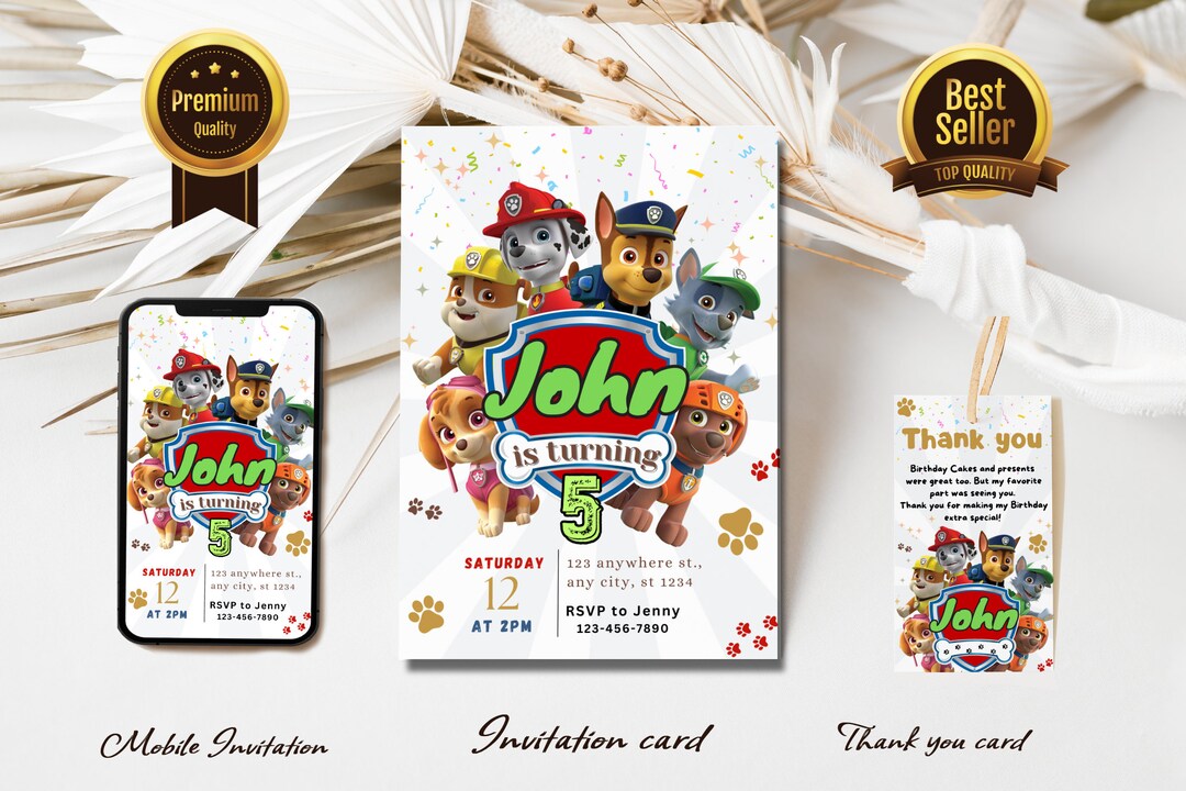 Editable Cute Dogs Theme Invitation Template | Boy and Girl Birthday ...