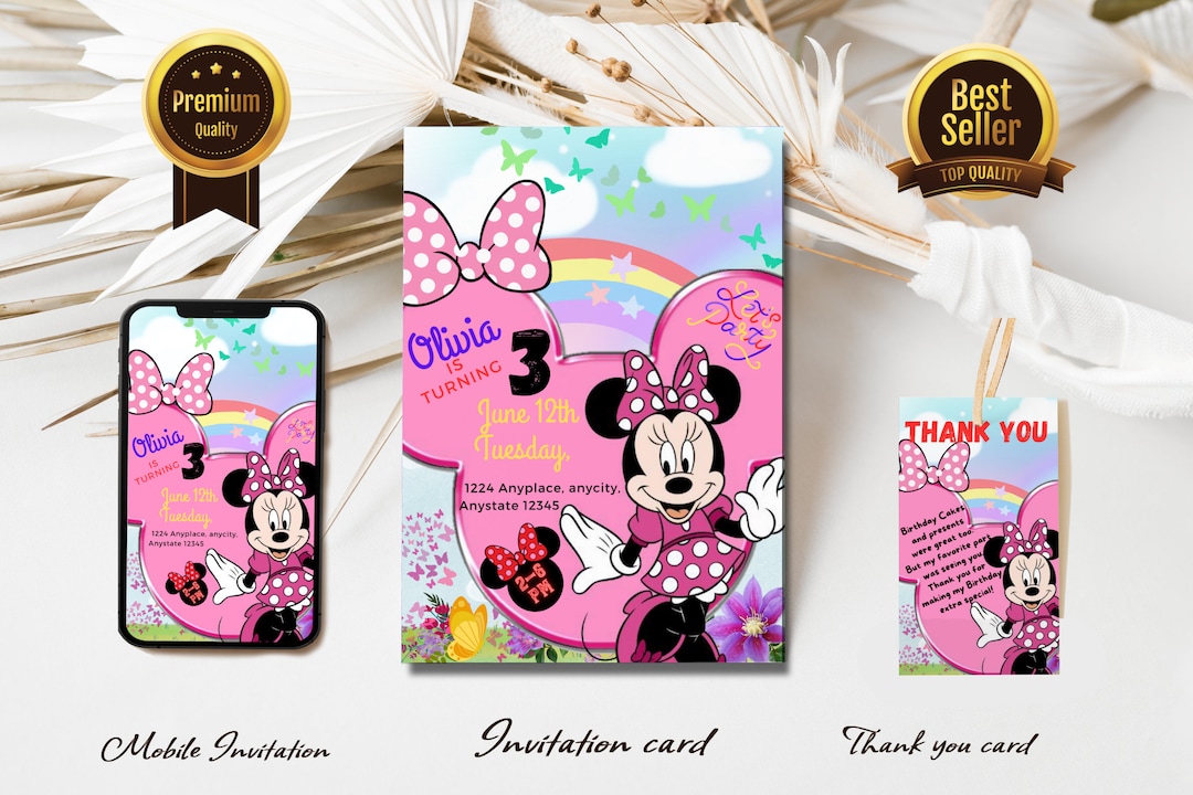 Editable Cute Minnie Mouse Invitation Template | Minnie Mouse Birthday ...