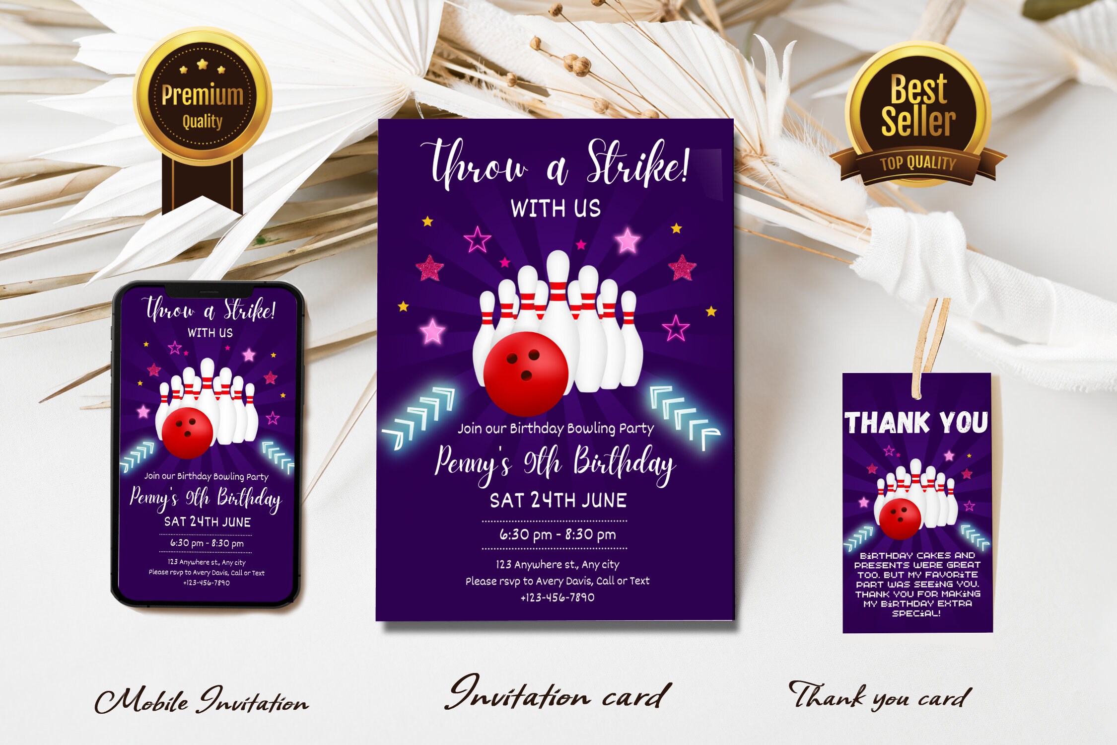 Editable Bowling Theme Birthday Invitation Template | Bowling Party ...