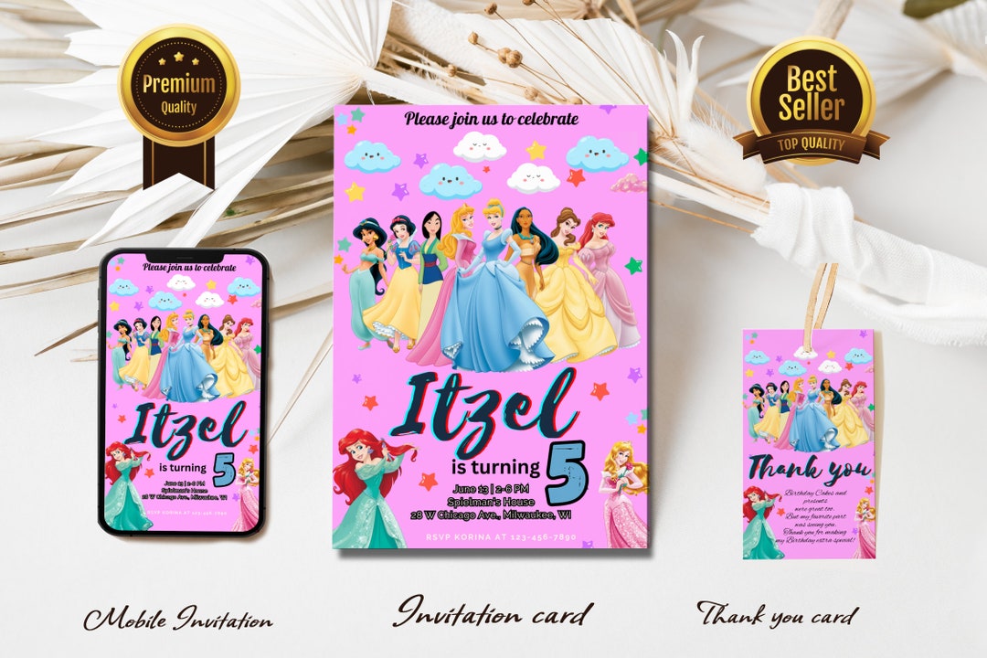 Editable Disney Princesses Birthday Invitation Template Calling All ...