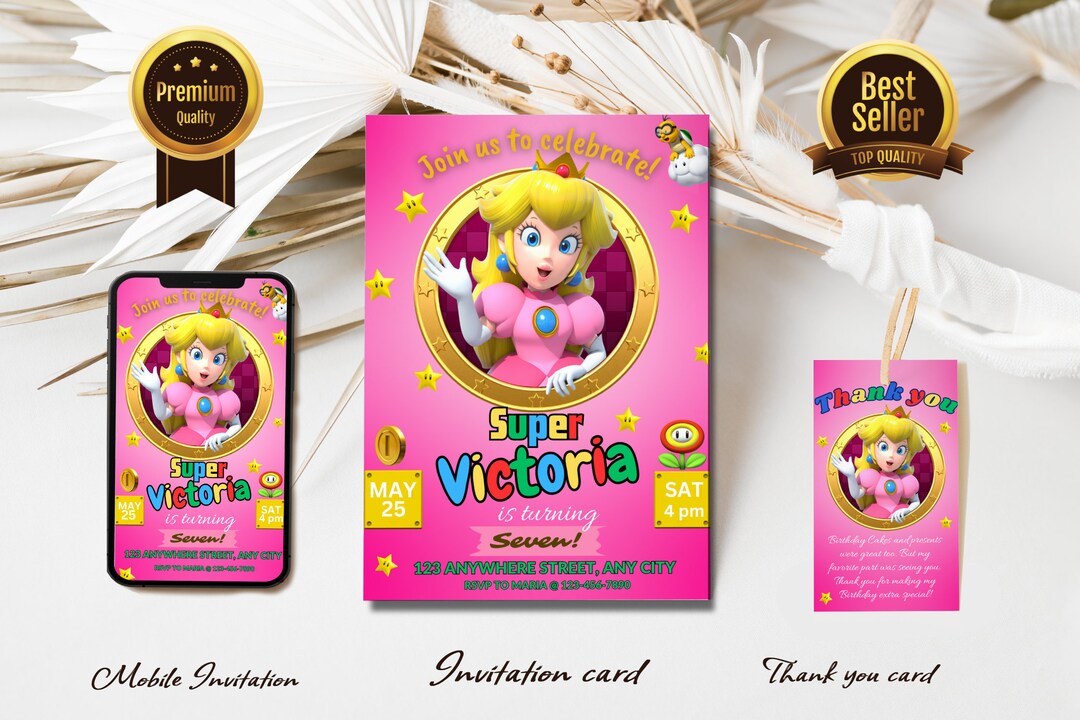 Editable Princess Peach Invitation Template | Girl Birthday Party ...