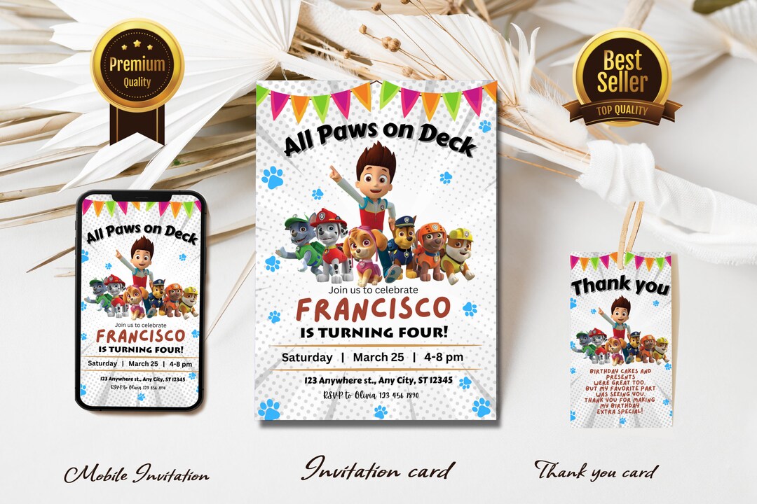 Editable Paw-ty Theme Invitation Template | All Paws on Deck Birthday ...