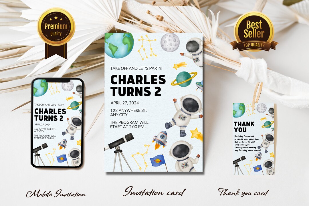 Editable Astronaut Birthday Invitation Template | Cute Astronaut and ...