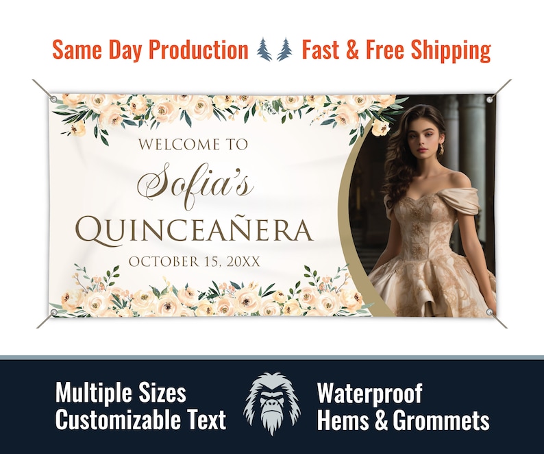 Quinceanera Birthday Custom Vinyl Banner With Photo, Fifteenth Birthday ...