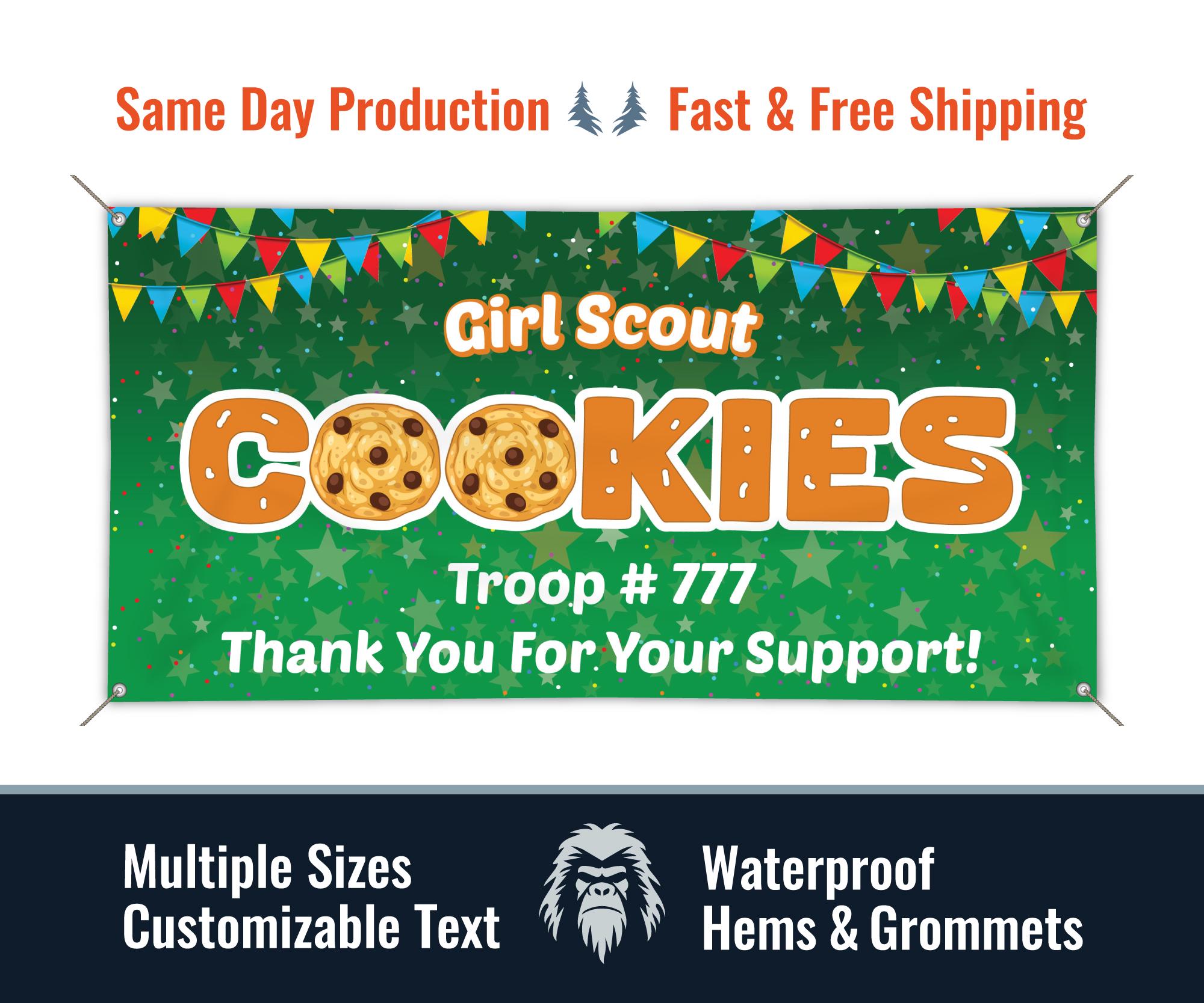 Girl Scout Cookies Custom Vinyl Banner, Girl Scout Cookie Sale, We Sell ...